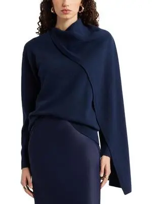 Nordstrom Scarf Collar Wool And Cashmere Sweater - Navy Night