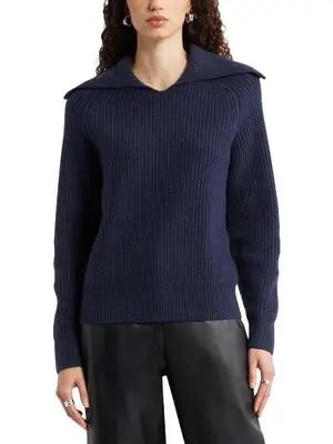 Nordstrom Ribbed Sailor Collar Sweater - Navy Night