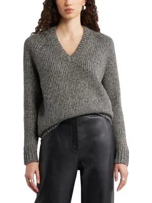 Nordstrom Sparkle V-neck Sweater - Grey Dk Heather Metallic Marl