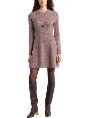 Nordstrom Marled Wool & Cashmere Fit & Flare Minidress - Burgundy Marl