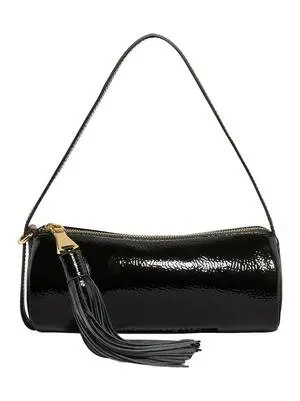 AIMEE Barrel Leather Shoulder Bag - Black Crinkle Patent