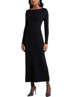 OPEN EDIT Long Sleeve Rib Maxi Dress Black