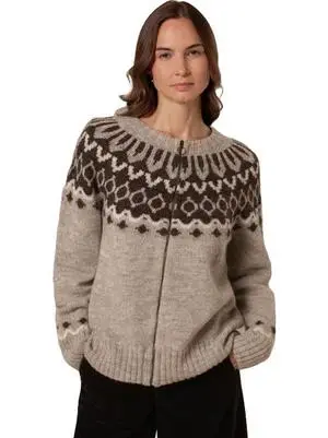 CELTIC & CO. British Wool Chevron Fair Isle Yoke Cardigan - Oatmeal