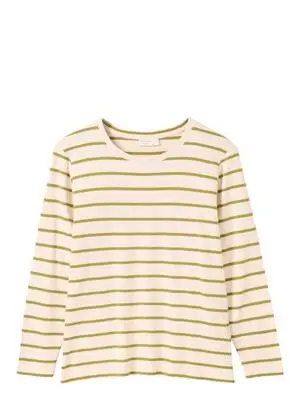 CELTIC & CO. Striped Long Sleeve Crewneck T-shirt - Chalk/green Ochre