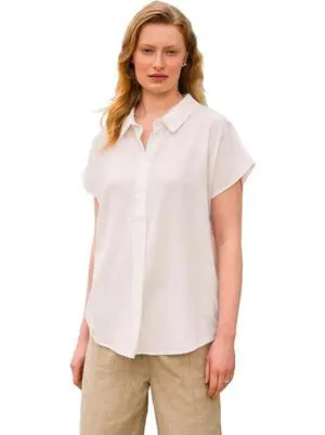 CELTIC & CO. Collared Short Sleeve Blouse - Chalk