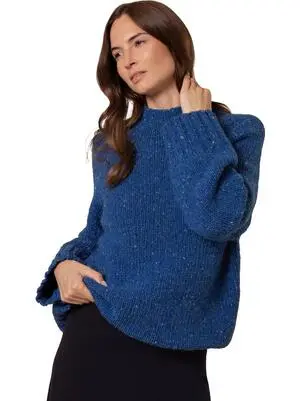 CELTIC & CO. Kilcarra Tweed Funnel Neck Sweater - Lapis