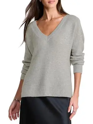 VINEYARD VINES Sequin Accent Wool & Cashmere V-Neck Sweater
