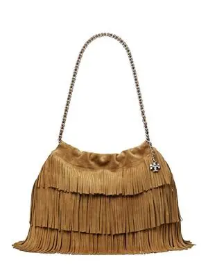 Tory Burch Fleming Suede Fringe Hobo Bag - Wild Tabacco