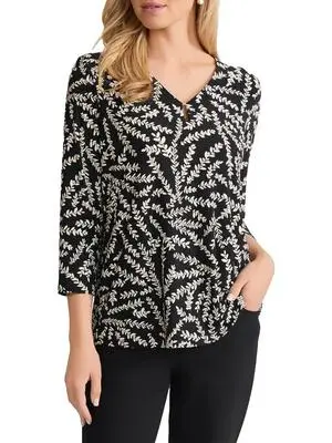 Jones New York Botanical Print V-neck Top - Jones Black/jones White