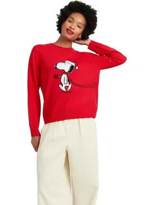 Chinti & Parker Wool-cashmere Snoopy Crewneck Sweater - Velvet Red