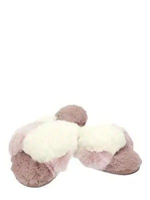 MEMOI Crossover Faux Fur Slippers - Taupe
