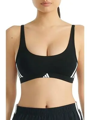 ADIDAS ORIGINALS Essentials Cotton Blend 3 Stripe Scoop Bralette - Black