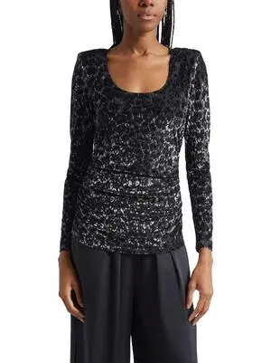 Ramy Brook Lira Platinum Jacquard Shirt - Black Leopard Burnout