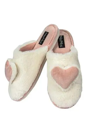 MEMOI 3d Heart Plush Faux-fur Slippers - Ivory