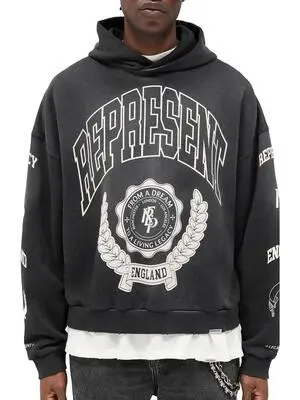 REPRESENT Legacy Crest Cotton Hoodie - Stained Black