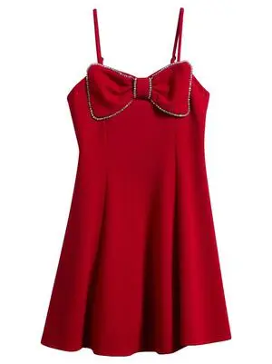 LOVE, NICKIE LEW Rhinestone Bow Scuba Dress - Red