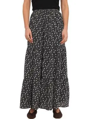 PETAL & PUP Floral Tiered Maxi Skirt - Black Spot