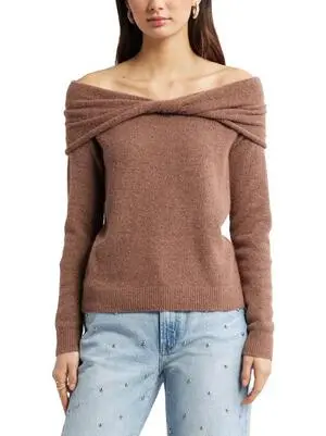 OPEN EDIT Twisted Collar Sweater Brown Topaz