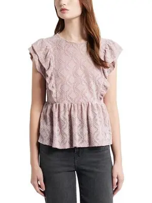 Treasure & Bond Flutter Sleeve Peplum Top Pink Adobe