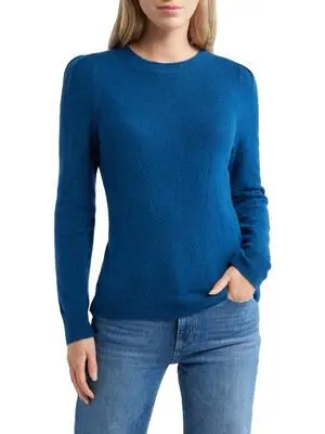 Caslon Pointelle Detail Crewneck Sweater - Blue Poseidon