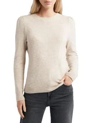 Caslon Pointelle Detail Crewneck Sweater - Tan Doeskin Heather