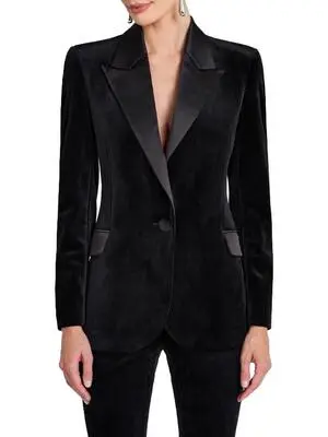 NADINE MERABI Structured Velvet Blazer - Black