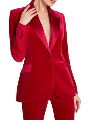 NADINE MERABI Beatrice Velvet Blazer - Red