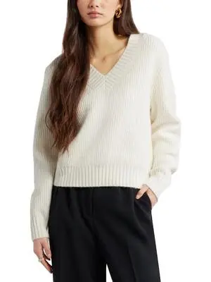 OPEN EDIT Ribbed V-neck Sweater - Ivory