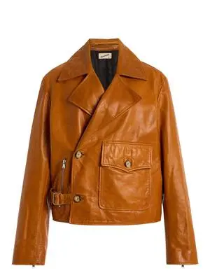 SANDERLAK Leather Moto Jacket - Orange