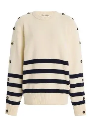 JW ANDERSON Button-Sleeve Striped Wool Sweater
