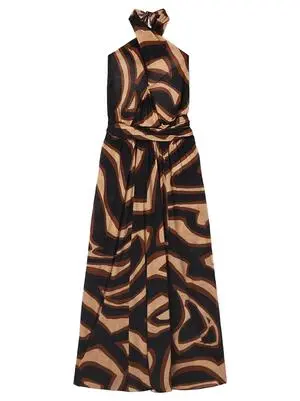 Emilio Pucci Draped Printed Halterneck Maxi Dress - Gold