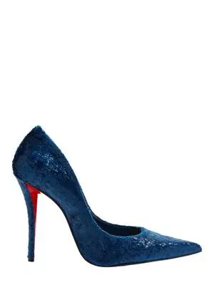 CHRISTIAN LOUBOUTIN Exclusive Miss Z 100mm Velvet-Effect Leather Pumps Navy