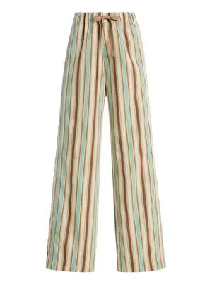 SANDERLAK Drawstring Viscose Poplin Wide-leg Pants - Stripe