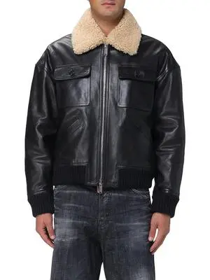 Dsquared2 Leather Bomber Jacket With Shearling Collar - Black