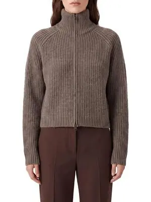 LISA YANG LISA YANG Pure Cashmere Zip-Up Turtleneck Cardigan Beige