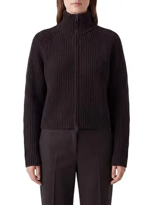 LISA YANG LISA YANG Pure Cashmere Zip-Up Turtleneck Cardigan Brown