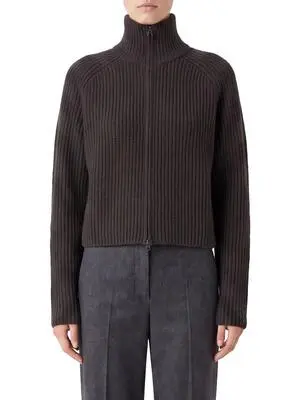 LISA YANG LISA YANG Pure Cashmere Zip-Up Turtleneck Cardigan Green