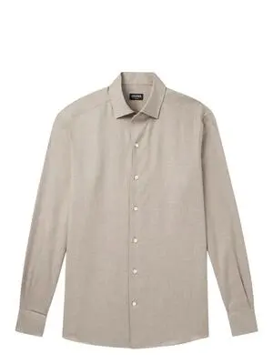 Zegna Cotton And Cashmere-blend Shirt - Brown