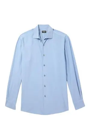 Zegna Zegna - Spread-Collar Mulberry Silk Shirt - Men - Blue - XL Blue