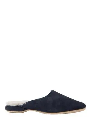 Derek Rose Shearling-lined Suede Slippers - Blue
