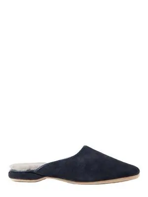 Derek Rose Shearling-Lined Suede Slippers Navy