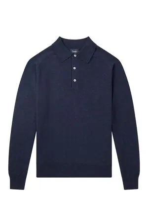 DRAKE'S Wool And Alpaca-blend Polo Shirt - Blue