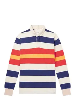 DRAKE'S Striped Cotton-jersey Polo Shirt - Blue