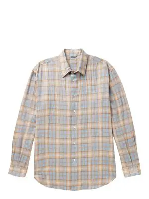 Auralee Airy Checked Wool-flannel Shirt - Blue