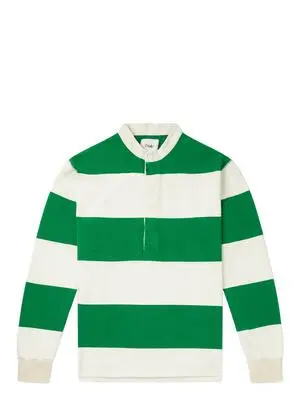 DRAKE'S Grandad-collar Striped Cotton-jersey Half-placket Shirt - Green