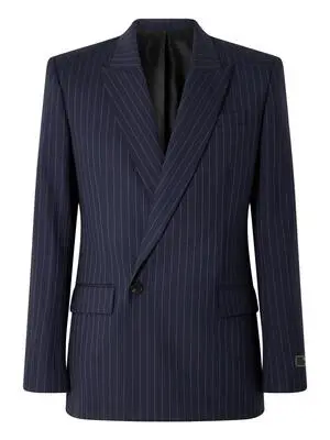 Balmain Double-breasted Pinstriped Wool-blend Blazer - Blue