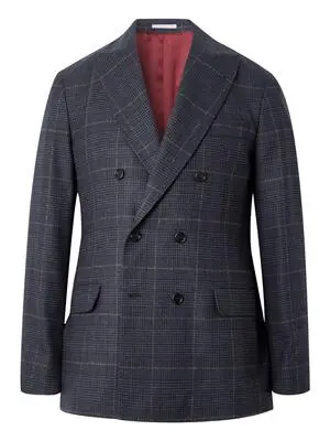 Brunello Cucinelli Checked Double-breasted Cashmere And Virgin Wool-blend Suit Jacket - Gray