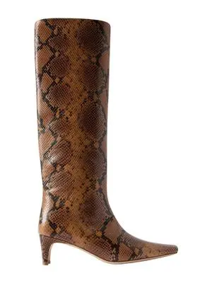 Staud Wally Snake-Effect Leather Knee Boots Snake Print