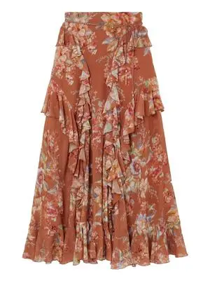 Zimmermann Awaken Belted Floral-print Maxi Skirt - Light Brown