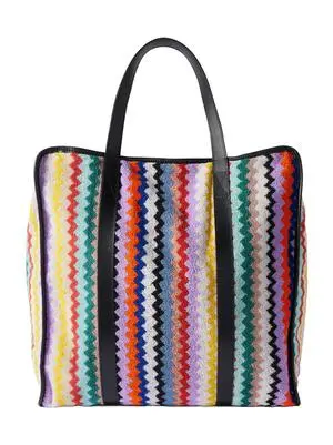 MISSONI Riverbero Leather-Trimmed Striped Cotton-Terry Tote